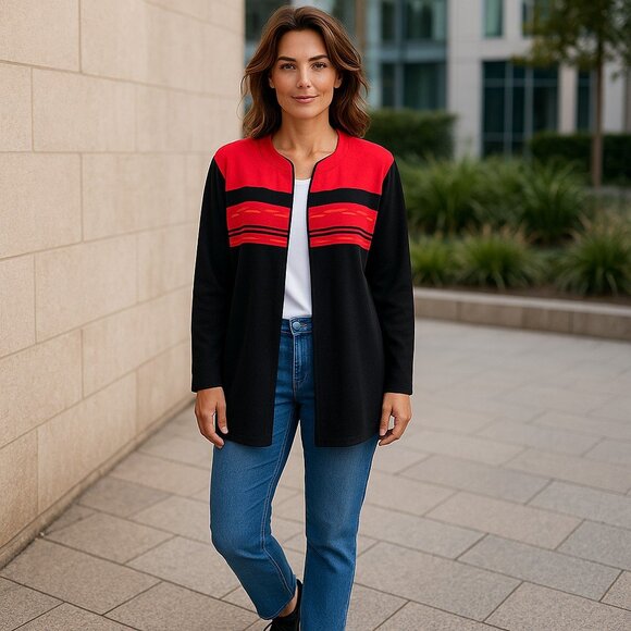 Misook | Sweaters | Exclusively Misook Womens Cardigan Jacket Black Red ...